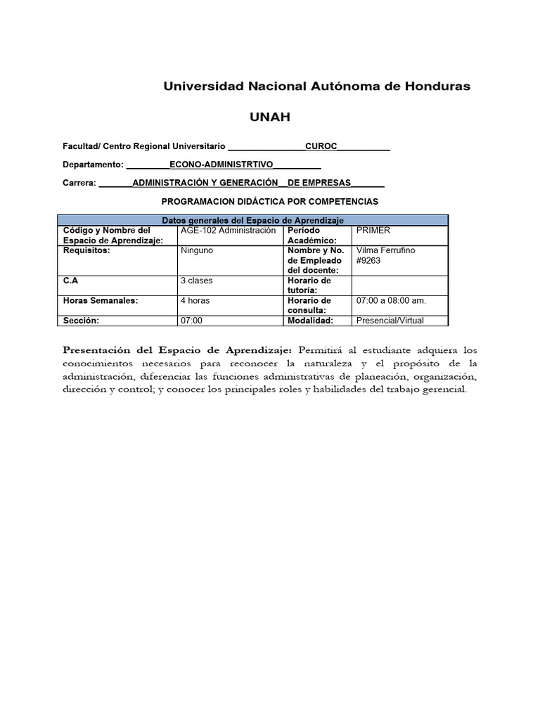 Programación Didáctica AGE-102 Administración | PDF | Planificación ...