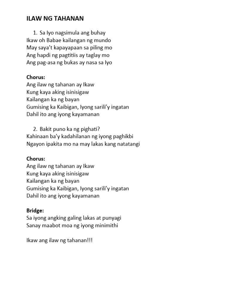 Ilaw NG Tahanan Lyrics | PDF