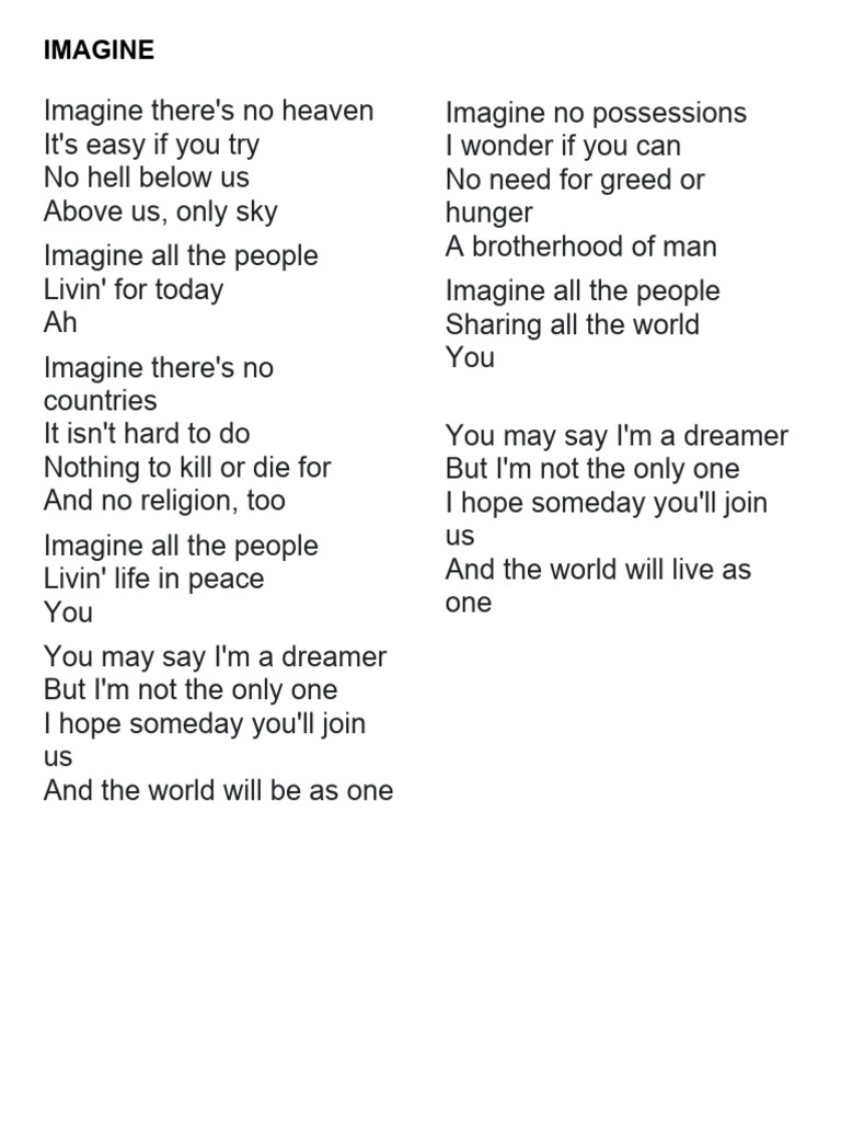 Lyrics Imagine | PDF