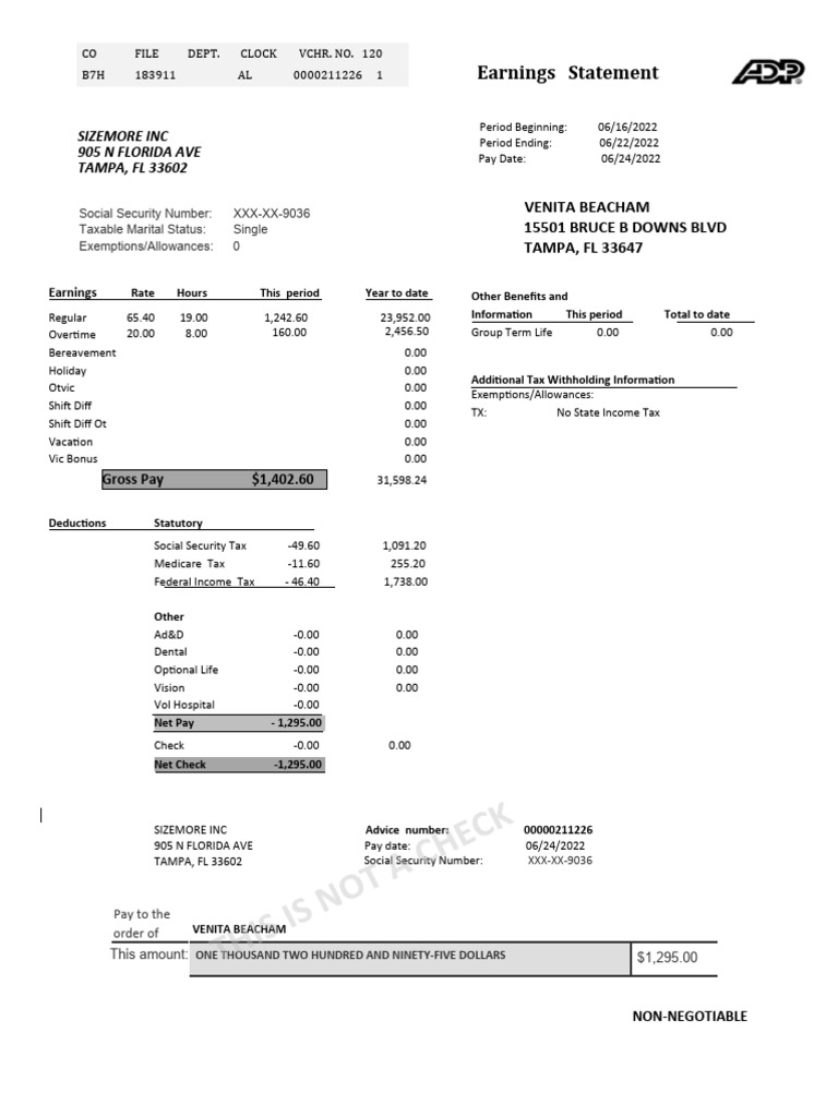 June Pay Stub | PDF | Social Security (United States) | Income Tax In ...