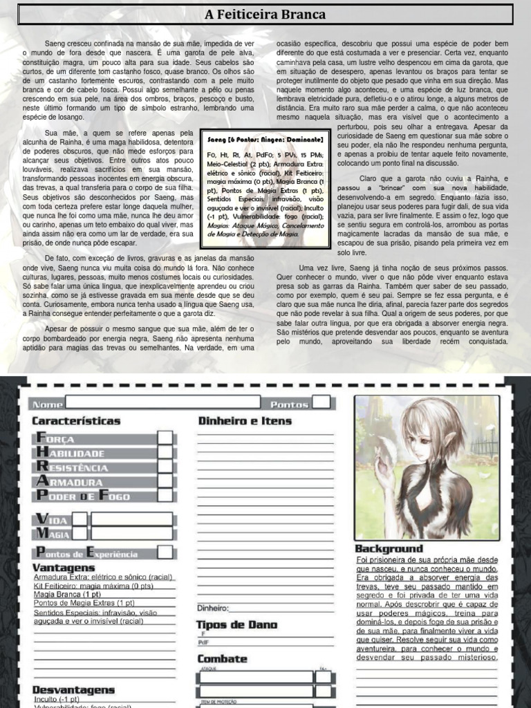 Fichas de Personagens para 3D&T Alpha - A Feiticeira Branca | PDF