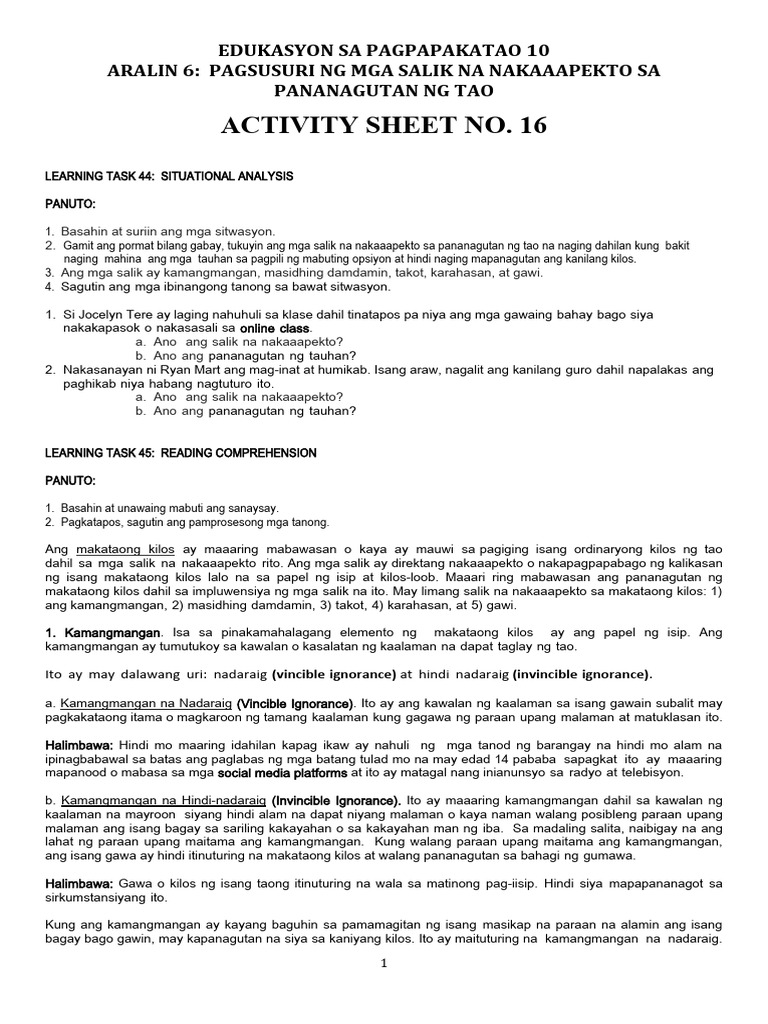 2nd Quarter ESP 10 ARALIN 6 ACTIVITY SHEET | PDF