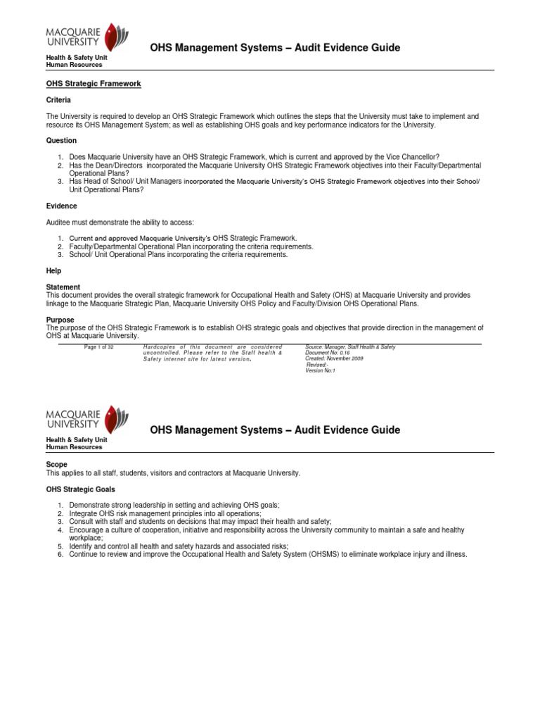 Health and Safety Forms Audit Evidence Guide | PDF | Occupational ...