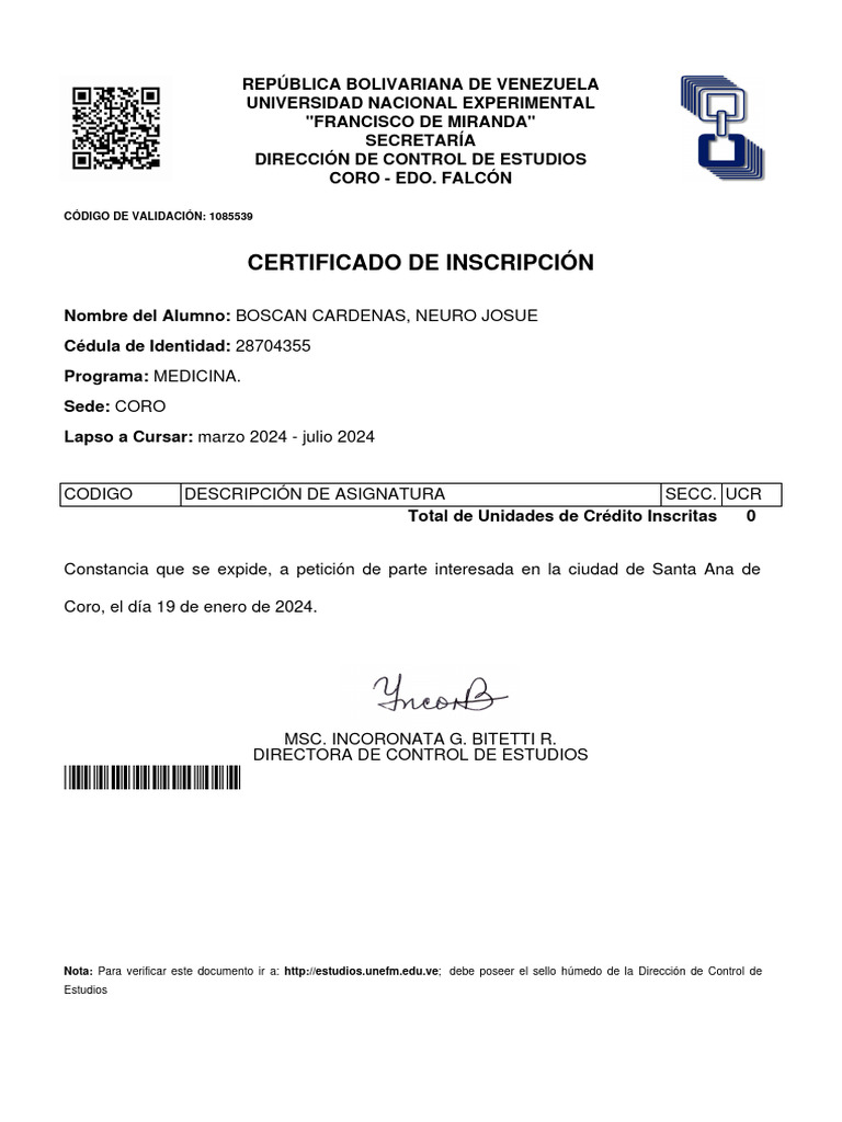 Certificado de Inscripción | PDF