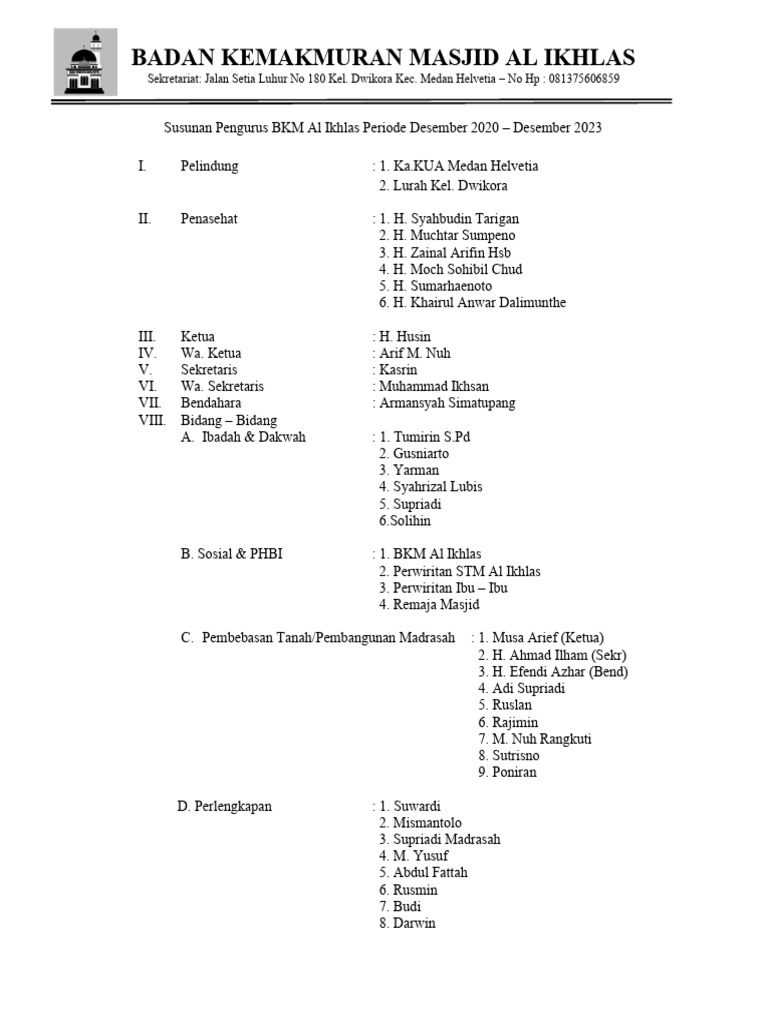 Struktur Organisasi BKM | PDF