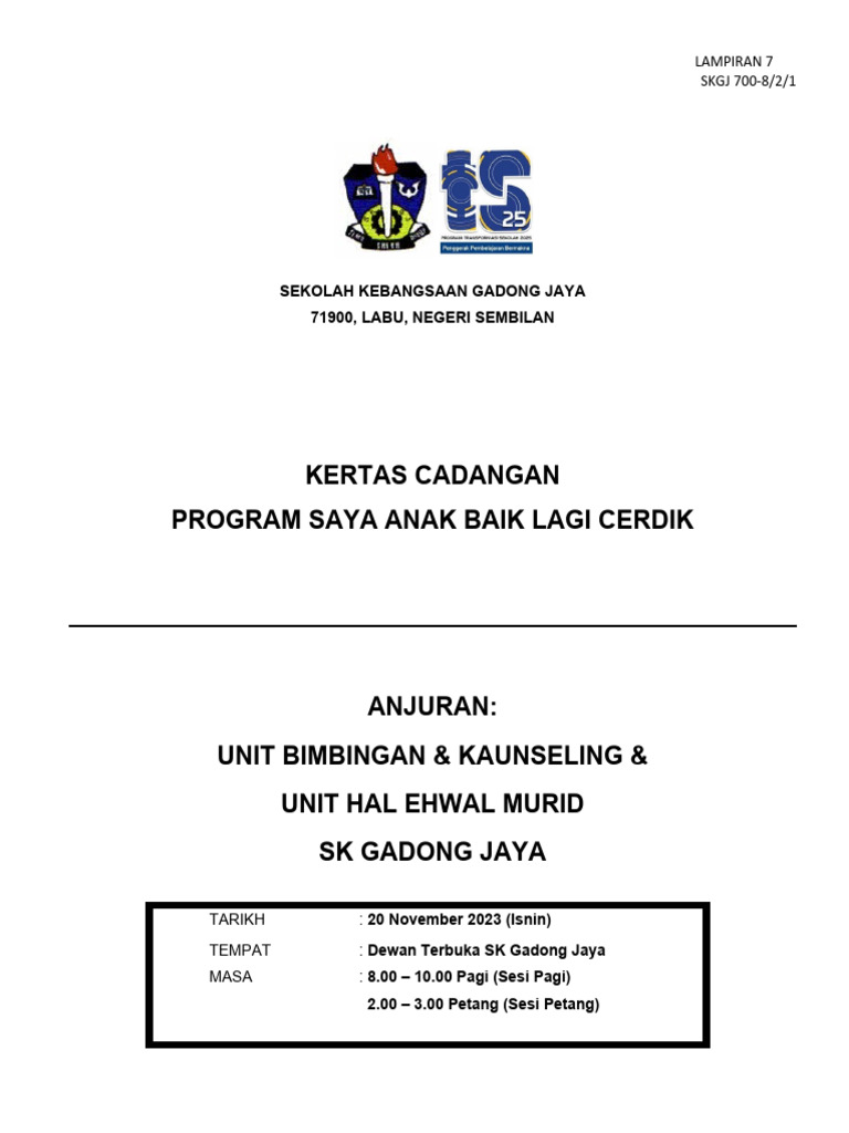 Kertas Cadangan Anak Baik Lagi Cerdik | PDF
