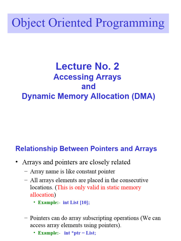 NU-Lec 2 - Dynamic Memory Allocation | PDF