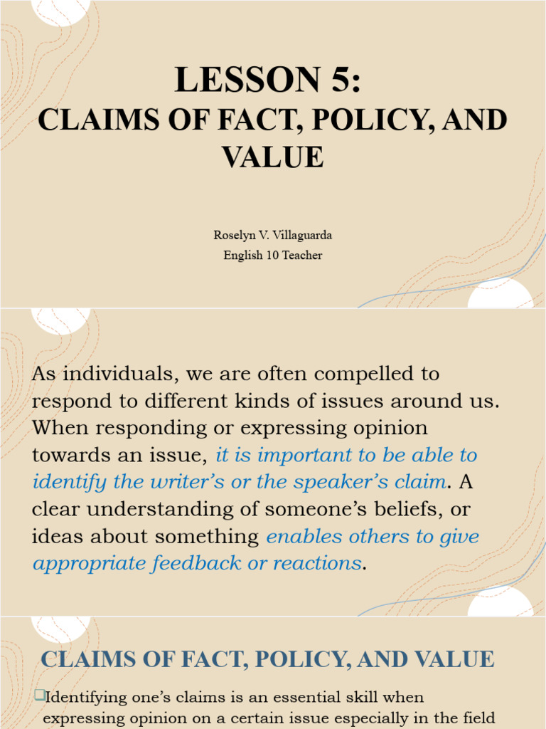 Understanding Claims: Fact, Value, Policy | PDF | Evidence