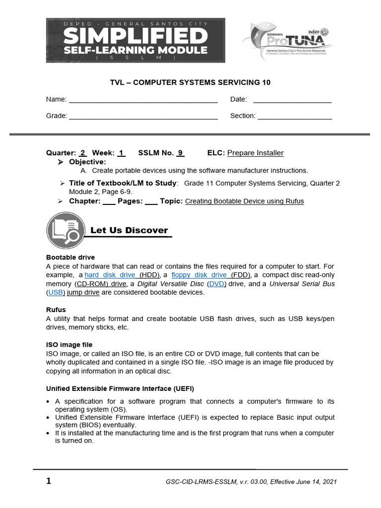 Sptve - CSS10 SSLM Q2 Week 9 | PDF | Usb Flash Drive | Booting