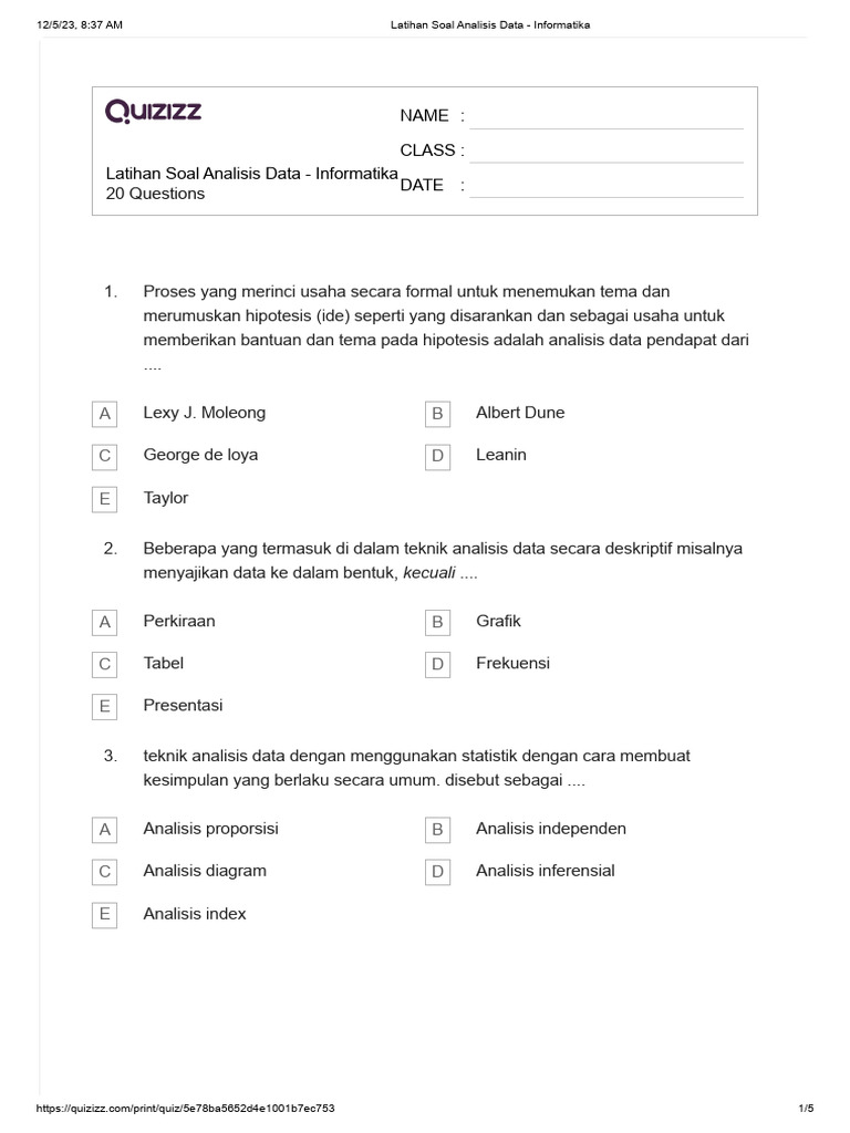 Latihan Soal Analisis Data Informatika Pdf