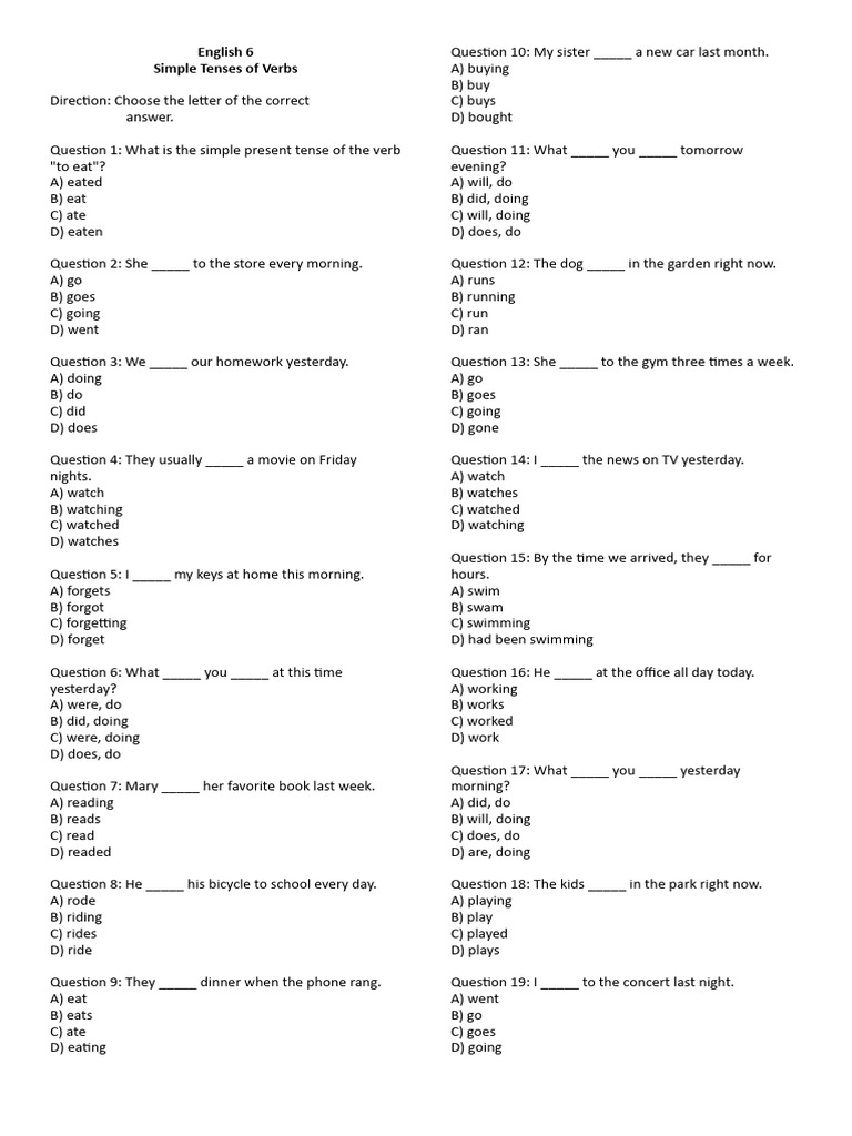 Simple tENSES OF VERBS | PDF | Grammatical Tense | Verb