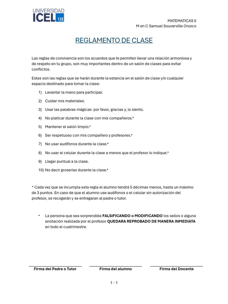 Reglamento de Clase | PDF
