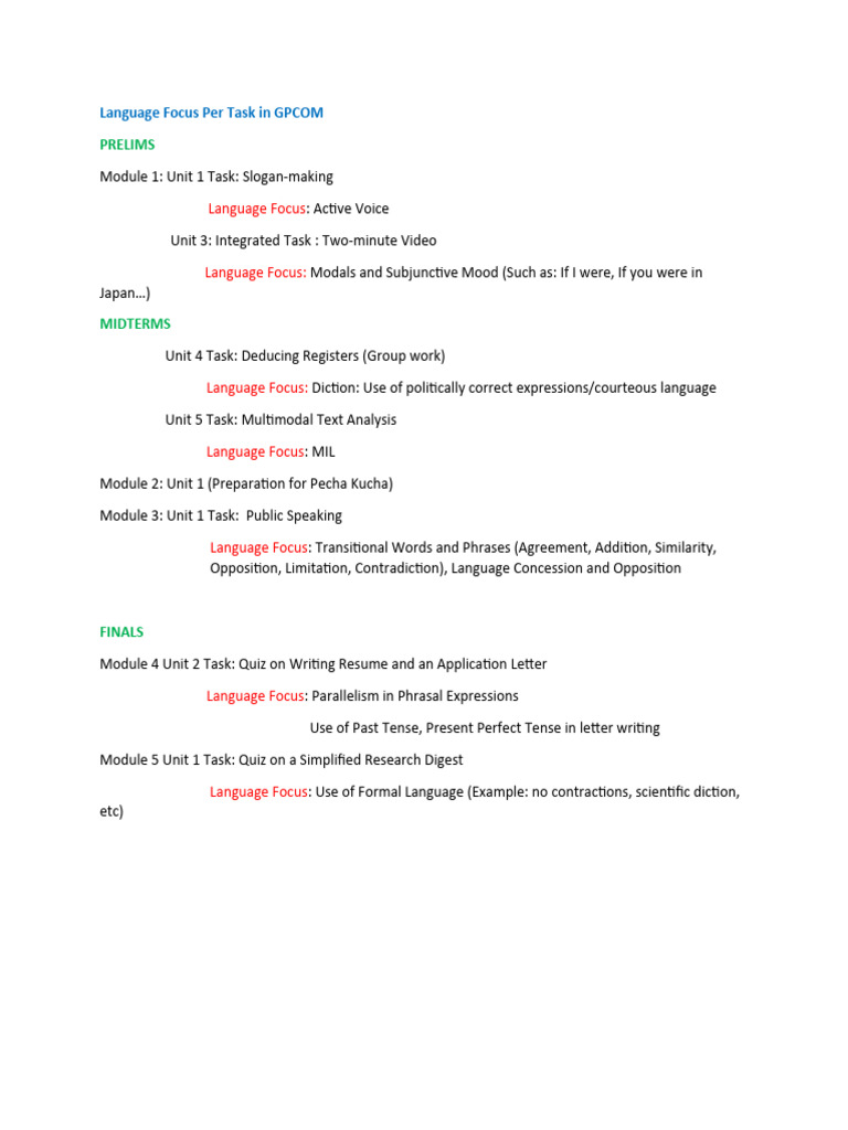 Language Focus in GPCOM Tasks | PDF