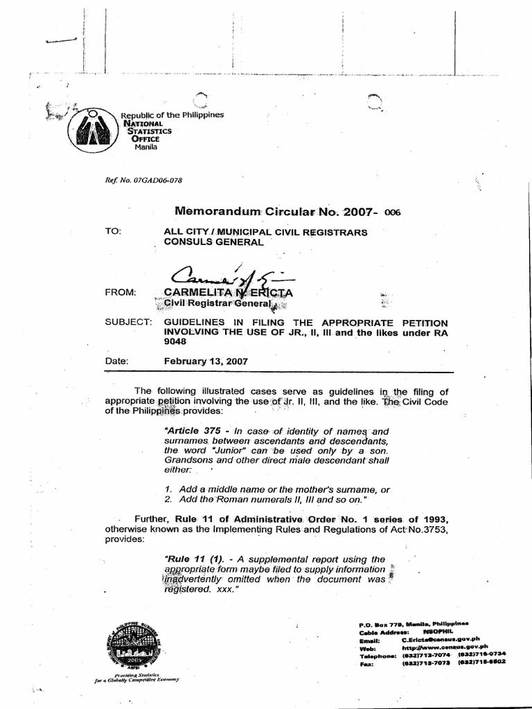 NSO-memo-2007-006 (Use of JR., III) | PDF