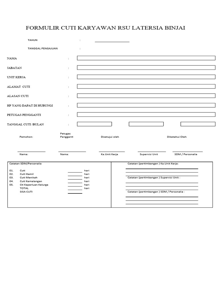 Formulir Cuti Karyawan Rsu Latersia Binjai | PDF