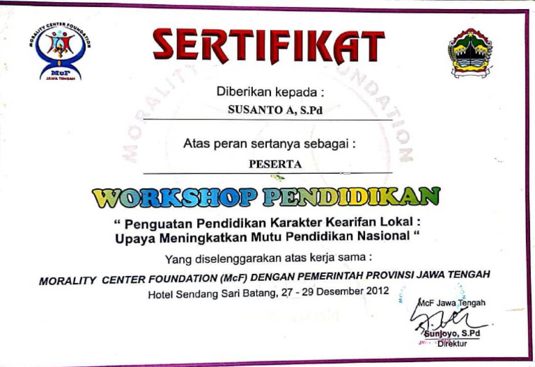 Sertifikat Workshop Pendidikan | PDF