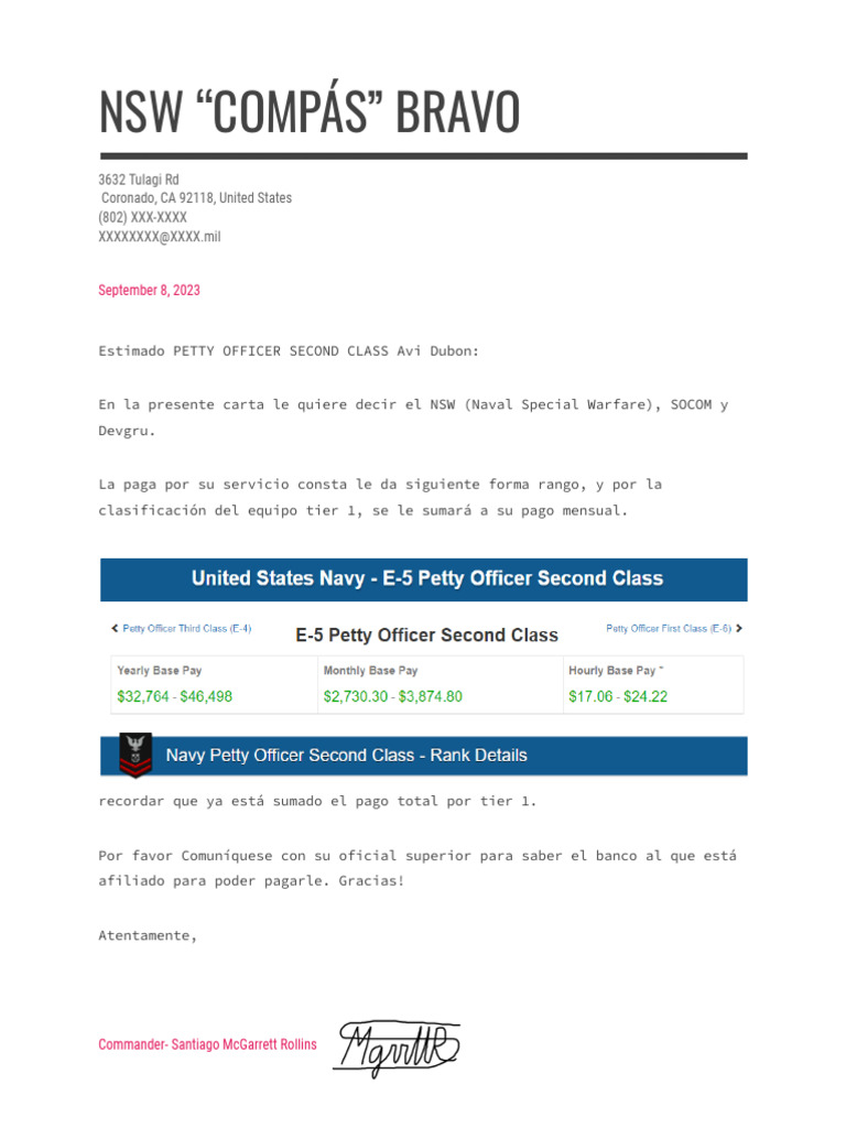 Carta de Pago y Especificacion de Banco-PETTY OFFICER SECOND CLASS A.dubon | PDF