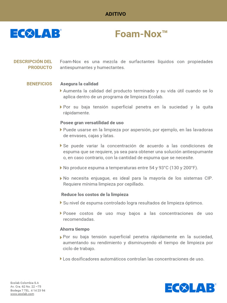 Foam Nox FT Col | PDF | Espuma | Química
