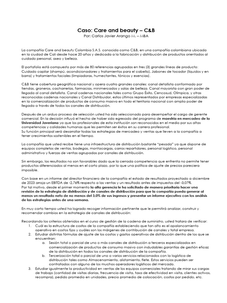 Taller Integrado - Caso C&B - Version Enero 2023 | PDF | Logística | Estado de resultados