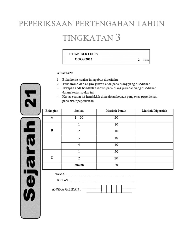 Soalan PPT Sejarah Form 3 2023 | PDF
