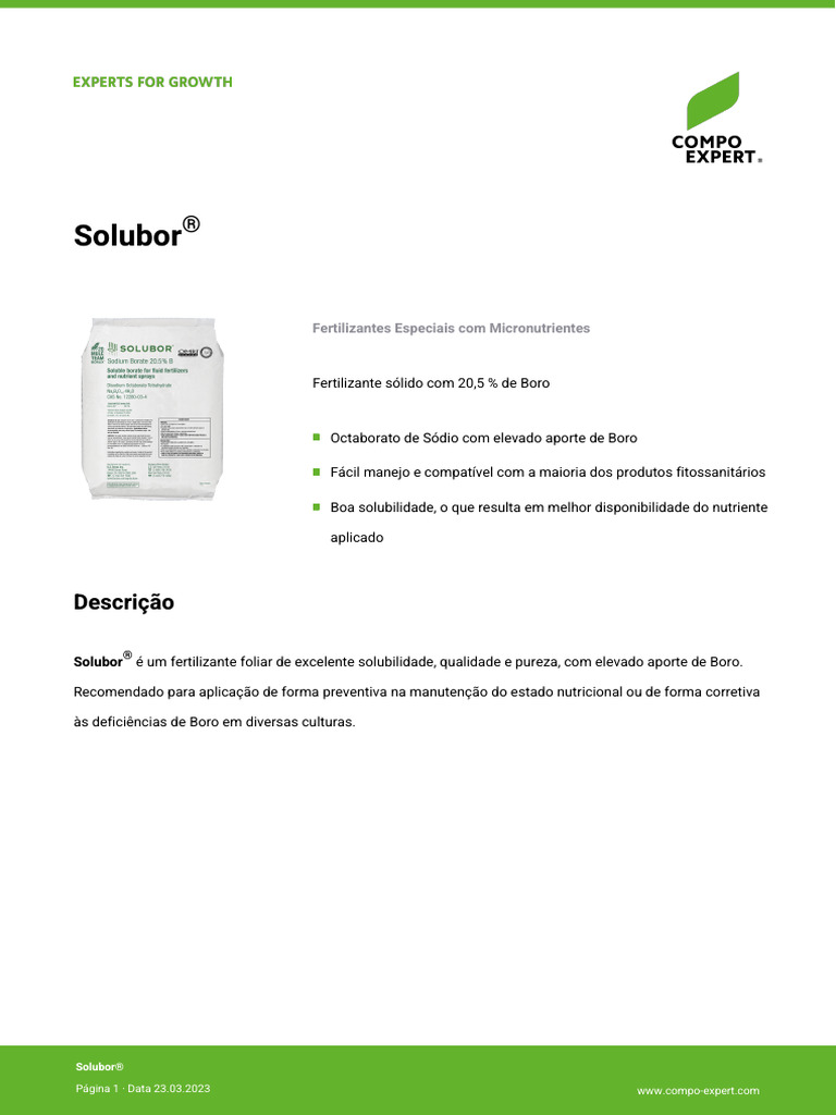 Solubor | PDF | Fertilizante | Solubilidade