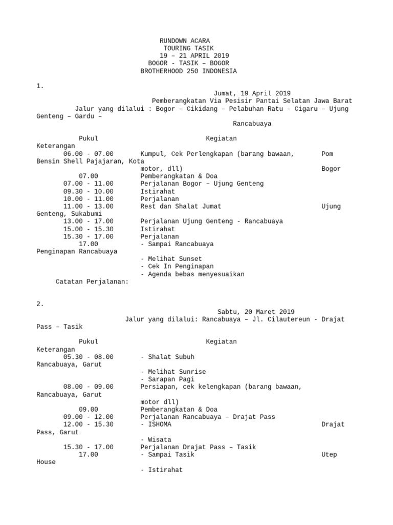 Rundown Acara Touring Tasik | PDF