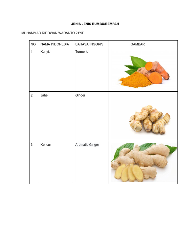 25 Jenis Bumbu - Rempah | PDF