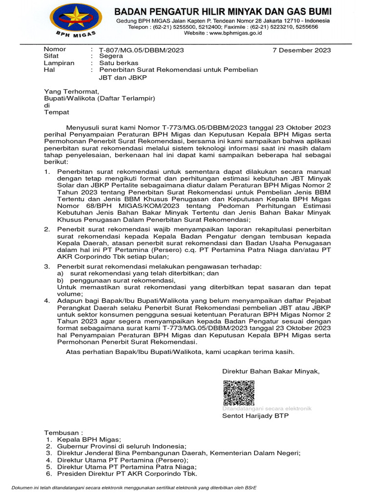 Prosedur Penerbitan Surat Rekomendasi BBM | PDF