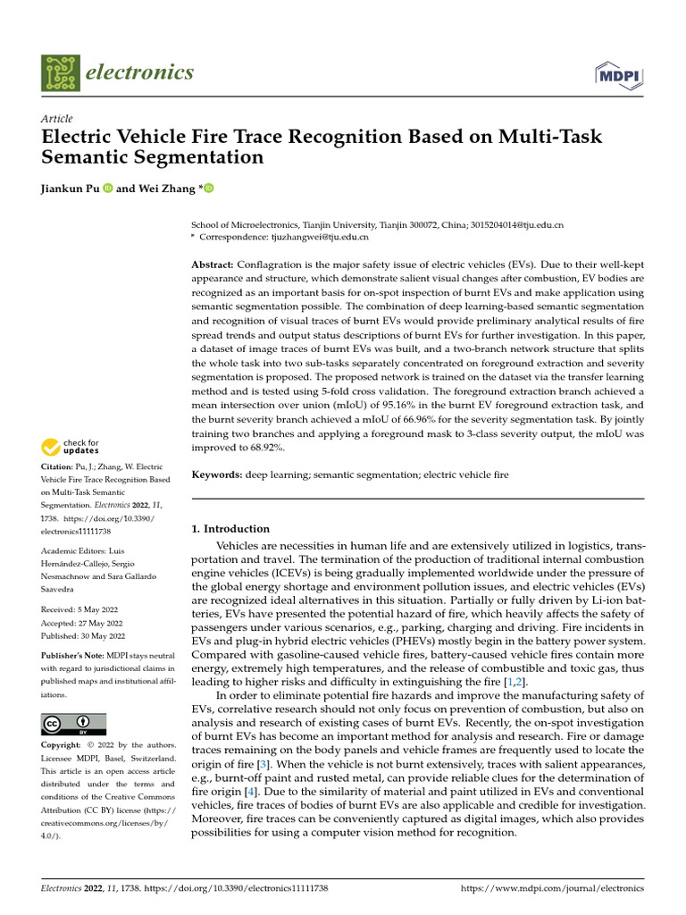 Electric Vehicle Fire Trace Recognition Based On Multi-Task | PDF | Image Segmentation ...