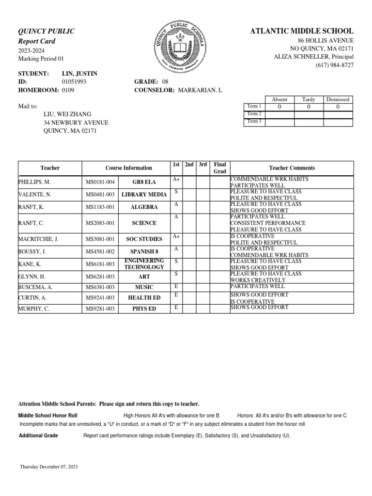 Report Cards - MS - QPS | PDF