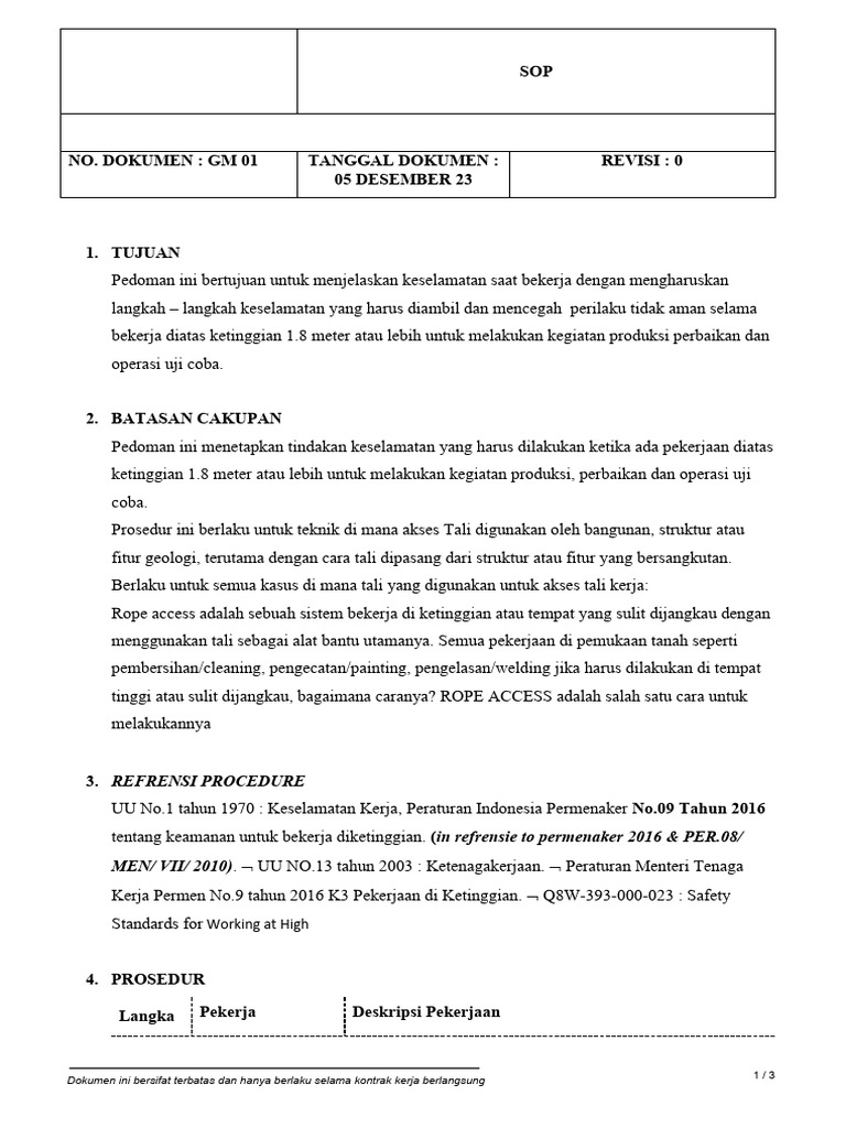 SOP Keselamatan Kerja di Ketinggian | PDF