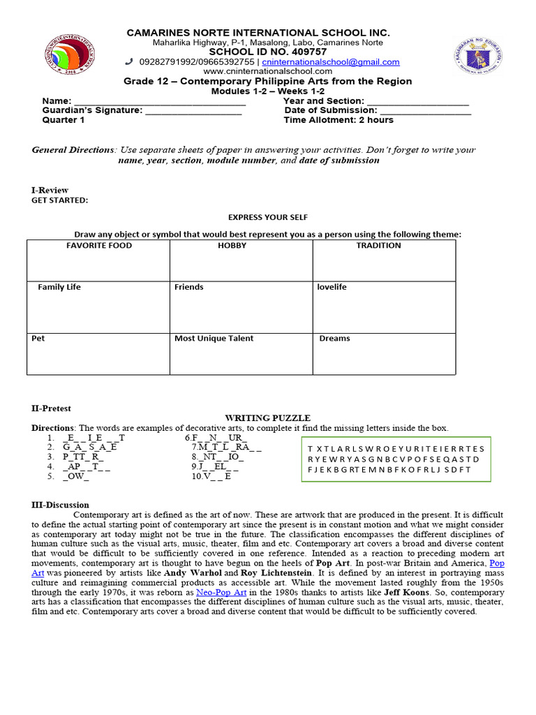 Contemp Module 12 | PDF | The Arts | Fine Art