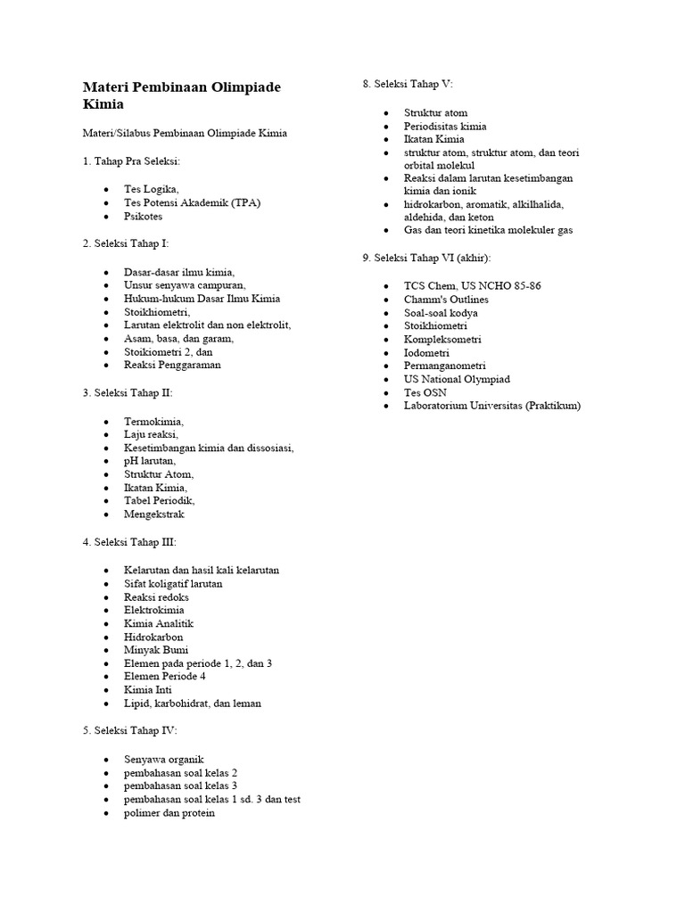 Silabus Olimpiade Kimia Lengkap | PDF