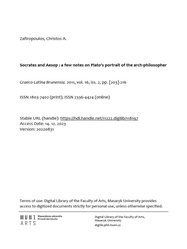 Socrates and Aesop-S Few Notes On Plato's Portrait of The Arch ...