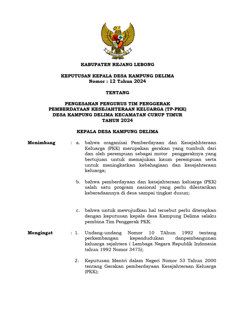 sk-pengurus-pkk-desa-KPD 2024 | PDF