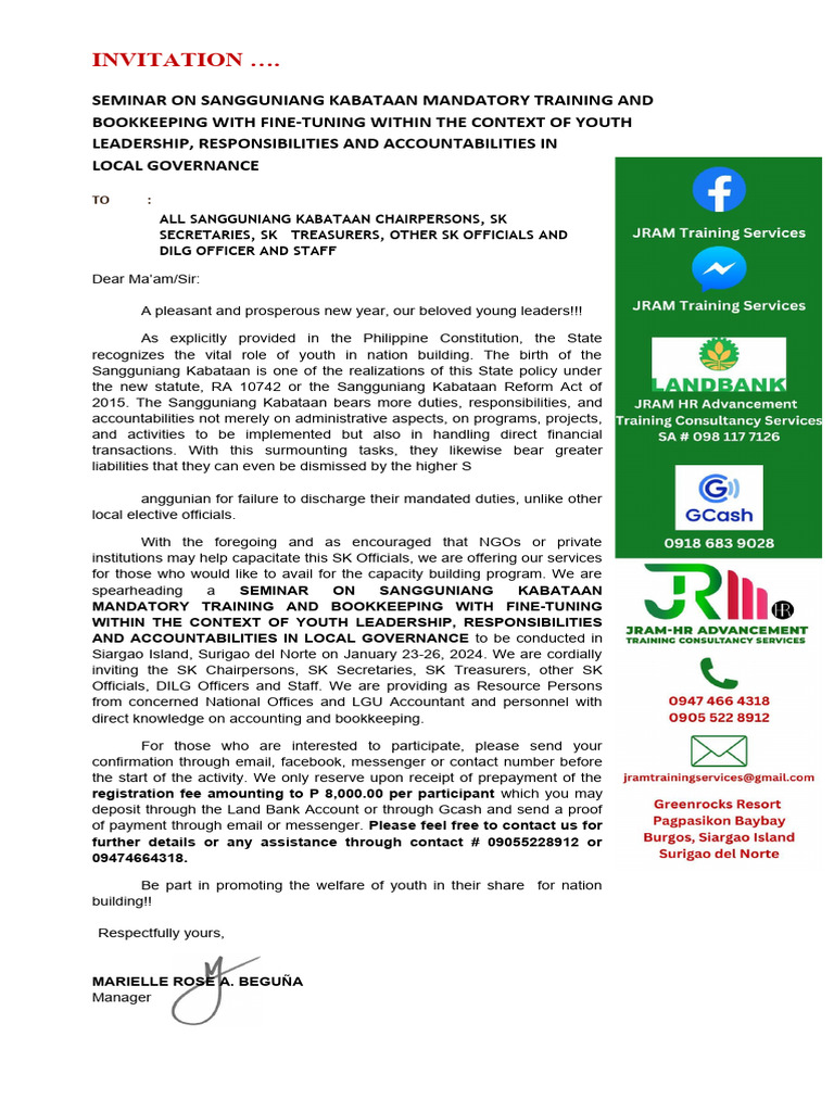 Final SK Invitation To Siargao | PDF | Bookkeeping | Government