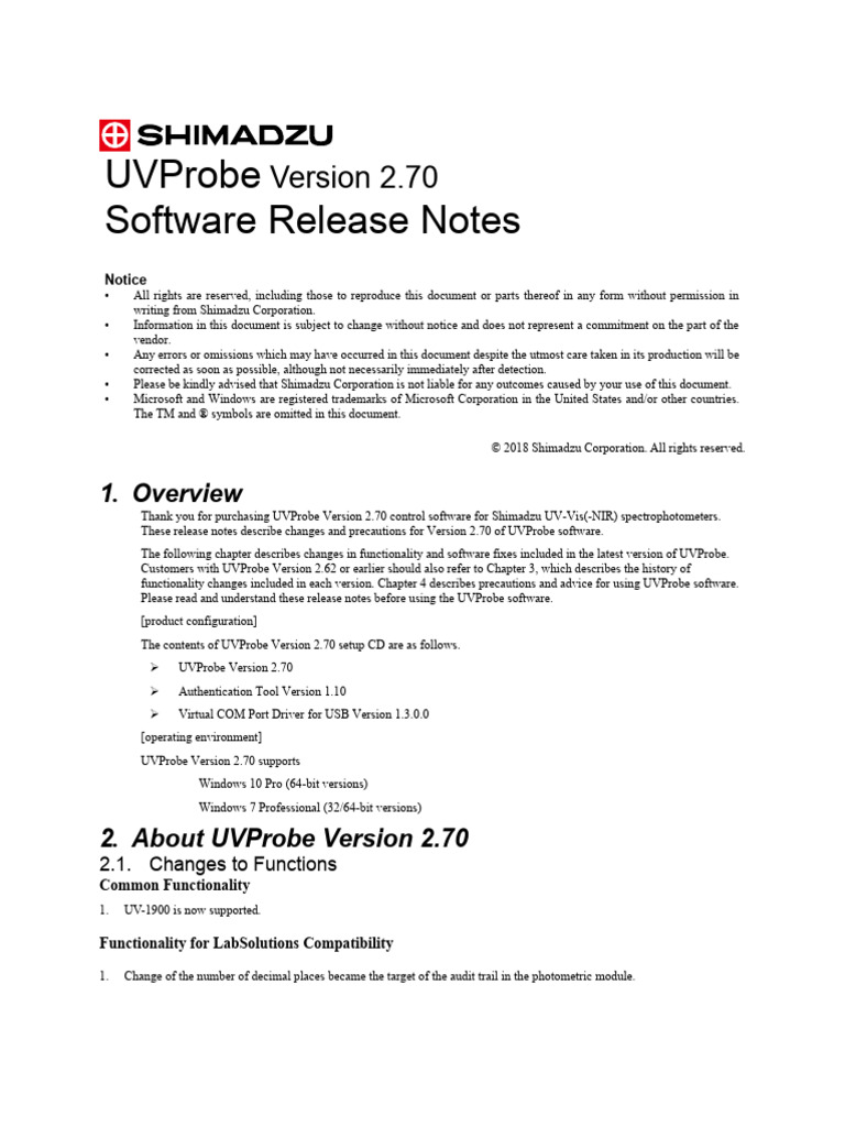 Release Notes | PDF | Spectrophotometry | Ultraviolet–Visible Spectroscopy