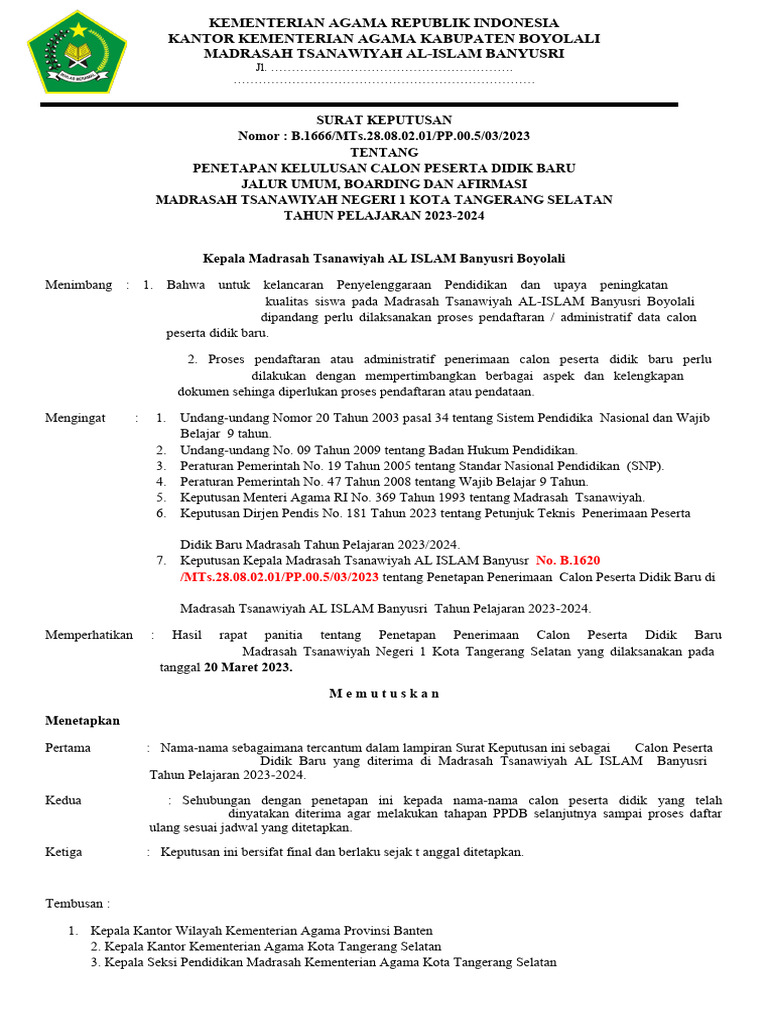 SURAT KEPUTUSAN PENETAPAN PPDB | PDF