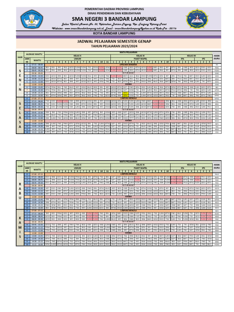 Jadwal KBM Genap 2023-2024 Revisi | PDF