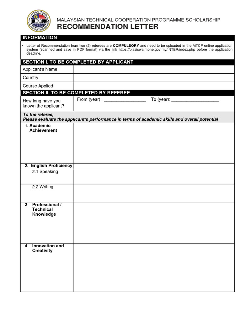 Recommendation Letter MTCP | PDF