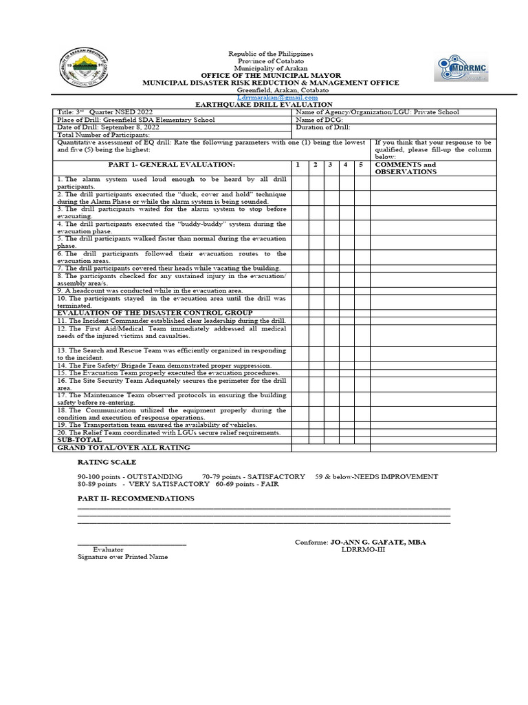 NSED Evaluation Form | PDF | Emergency Evacuation | Emergency Management