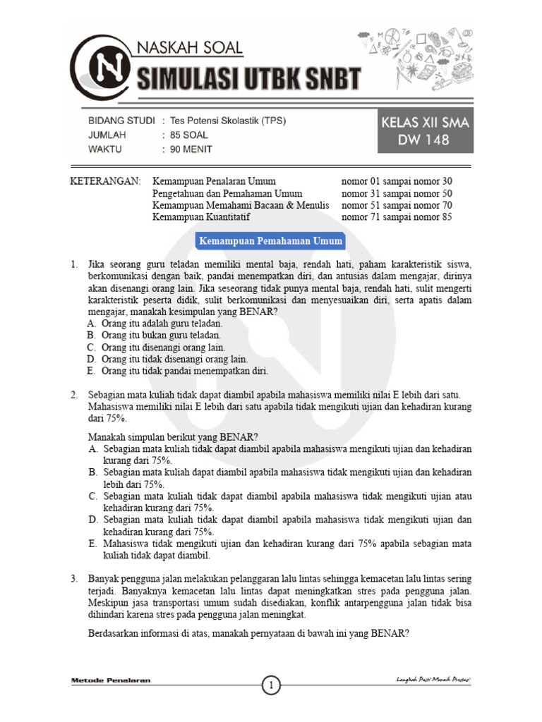 DW148 Simulasi UTBK SNBT - TPS | PDF