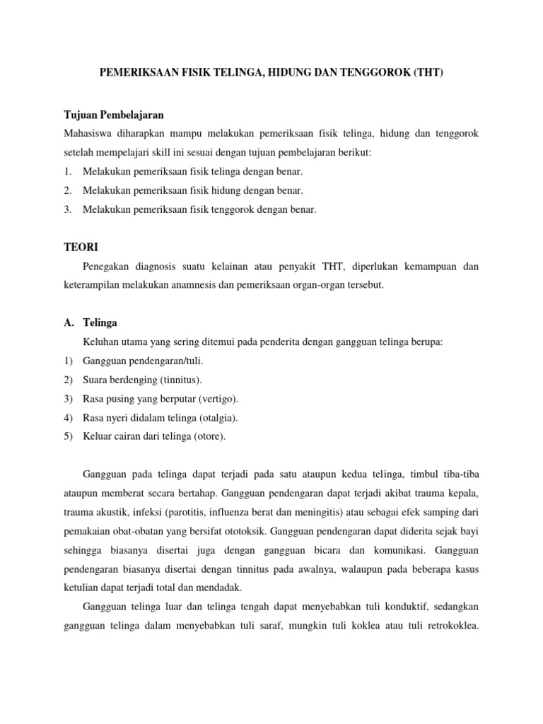 Pemeriksaan Fisik THT | PDF