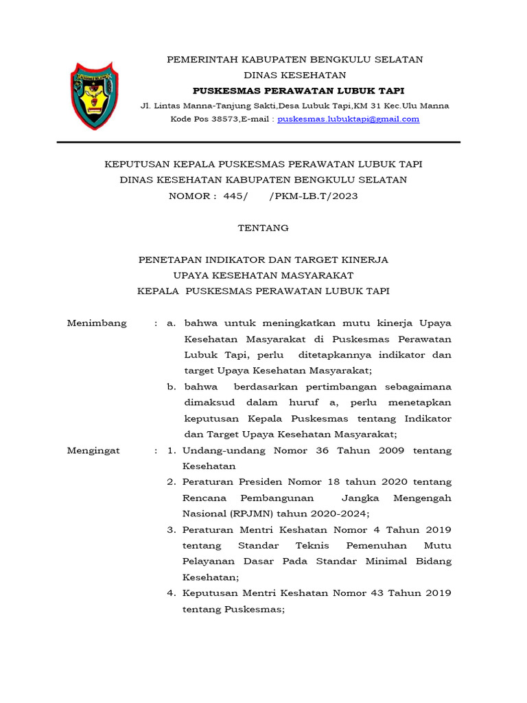 SK Indikator Dan Target Kinerja Ukm | PDF
