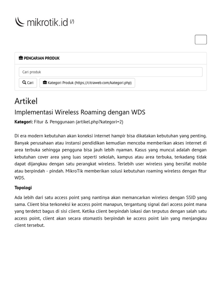 Mikrotik - Id - Implementasi Wireless Roaming Dengan WDS | PDF