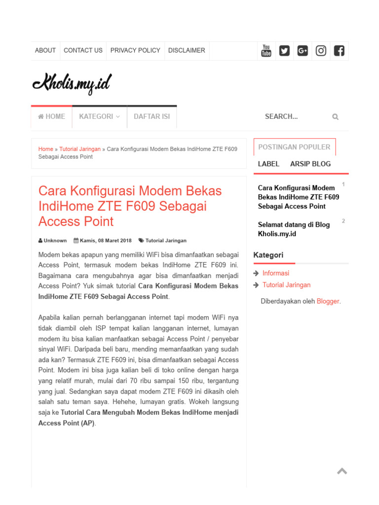 Konfigurasi Modem ZTE F609 AP | PDF