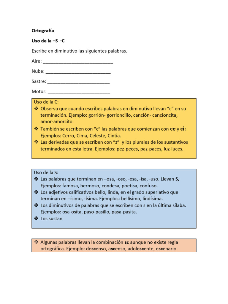 Ortografía Uso de La S-C | PDF