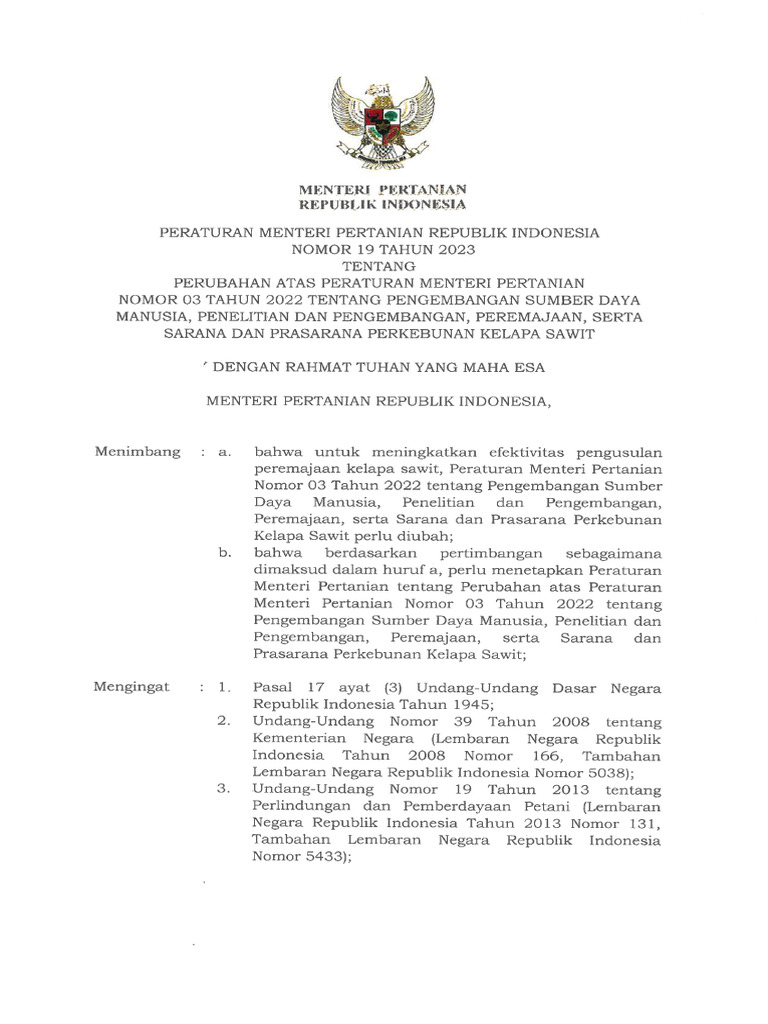 Permentan 19-2023 | PDF