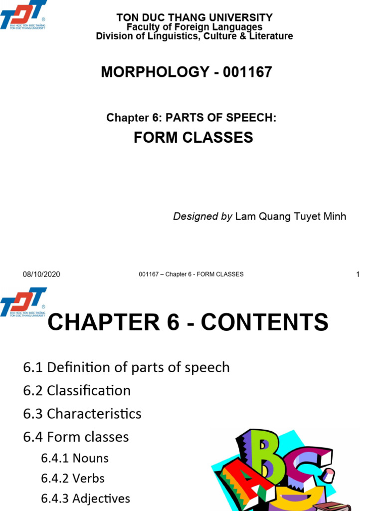 Morphology - Chapter 6 - Form Classes | PDF | Part Of Speech | Word