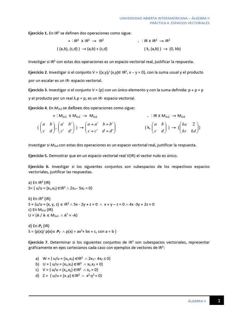 Práctica 4 Espacios Vectoriales Pdf Base álgebra Lineal
